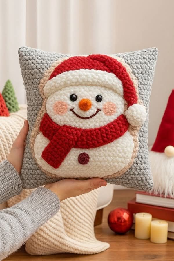 Crochet Snowman Pillow